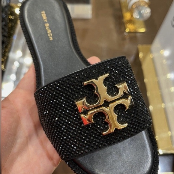 Tory Burch | Shoes | Tory Burch Black And Gold Embellished Sandals ...